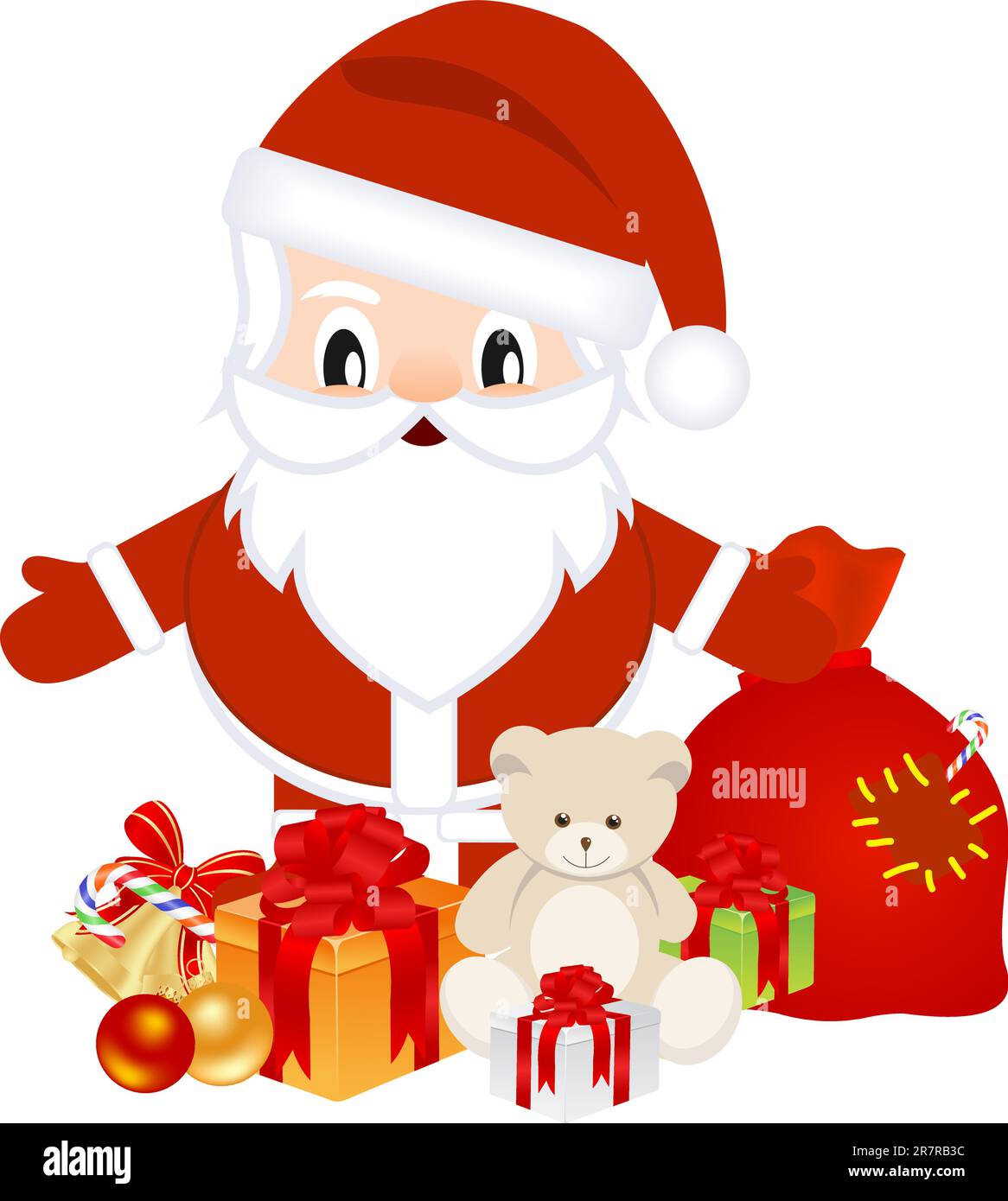 Cartoon smiling santa with red sack. Vector illustration, isolated on a ...