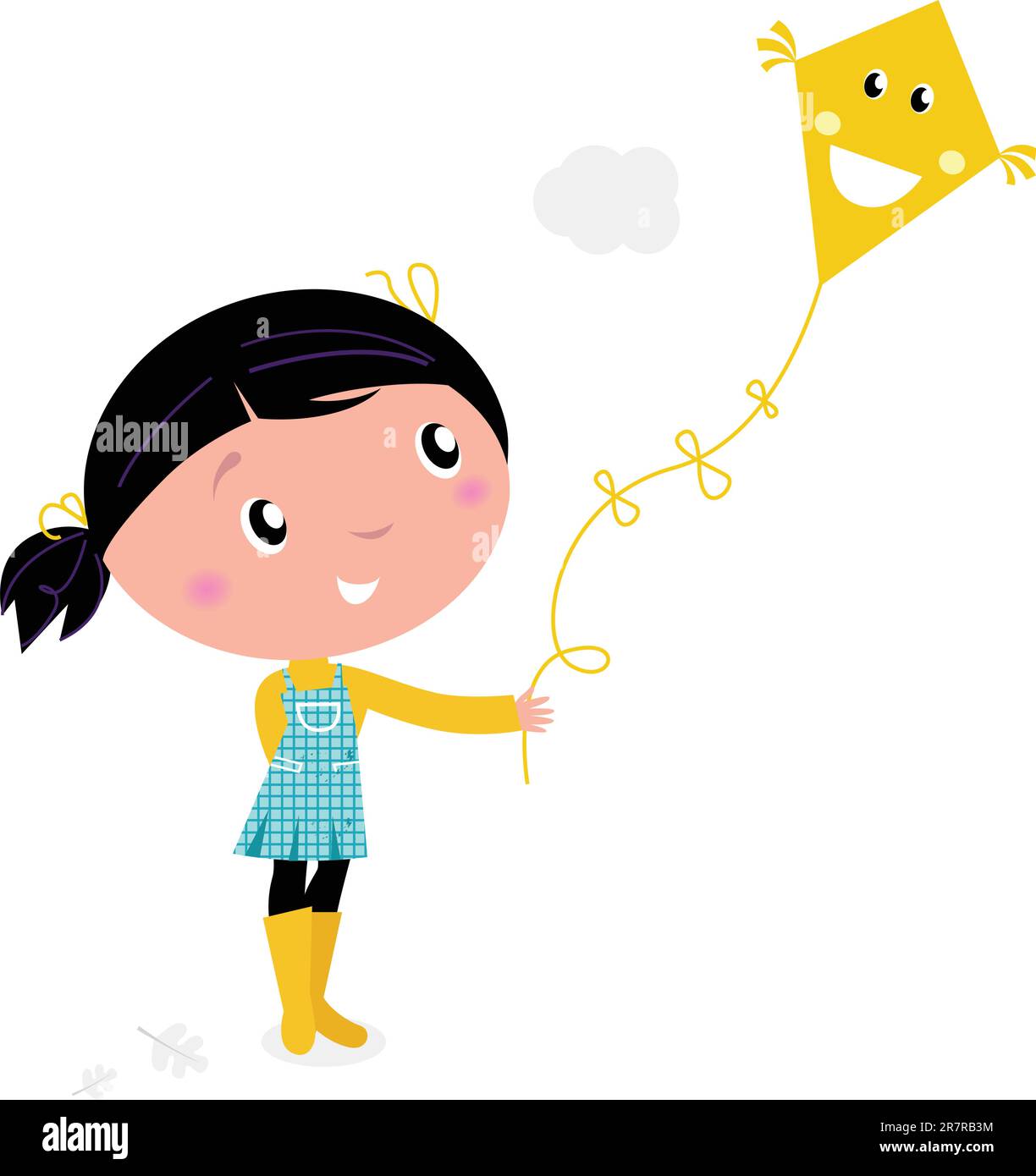 Cute little Child flying Kite. Vector cartoon illustration Stock Vector ...