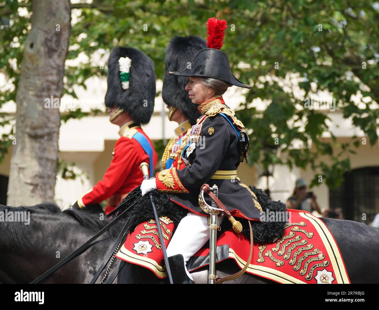 The Princess Royal rides on horseback along The Mall following the ...