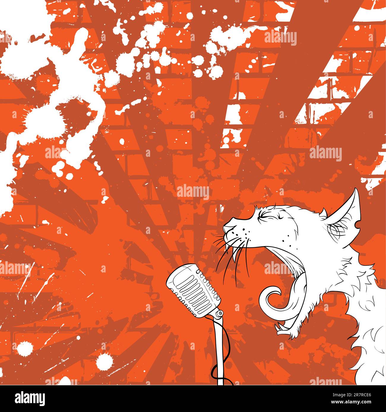 White Cat yelling into the microphone on grungy background. Vector ...