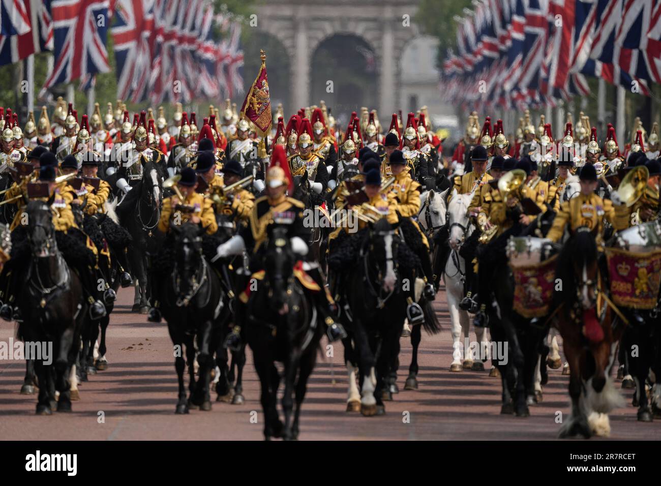 Troops attend the Trooping The Colour parade, in London, Saturday, June ...