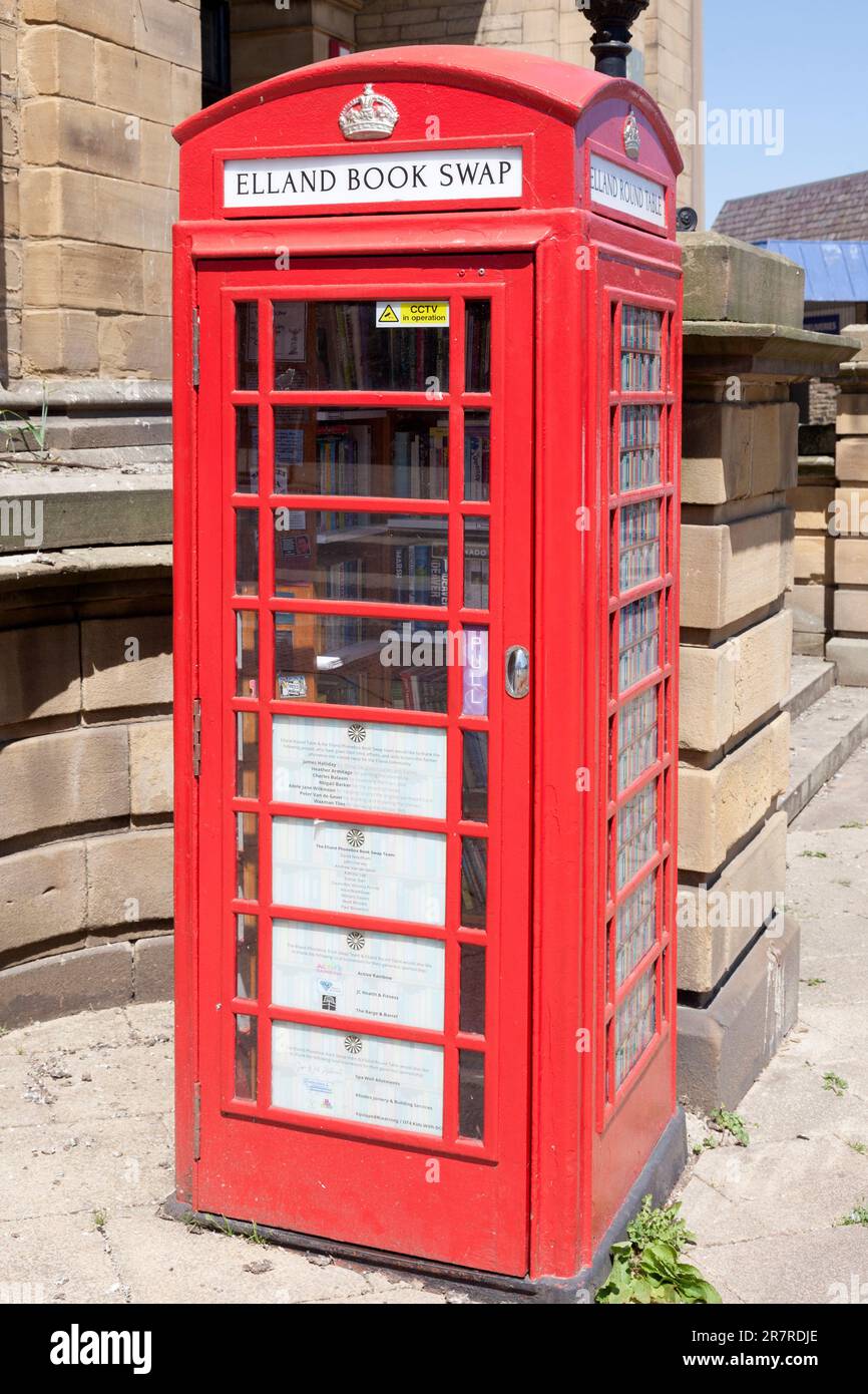 Book swap telephone box, Elland, West Yorkshire Stock Photo - Alamy