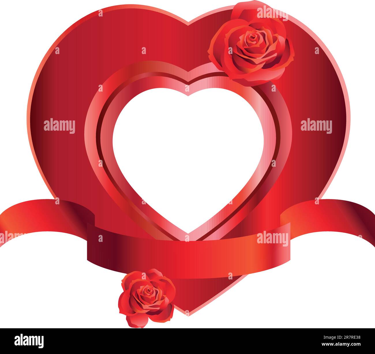 Heart-Shaped Frame with Roses isolated on white background Stock Vector ...