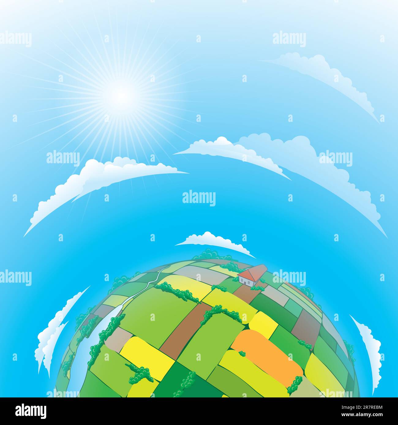 Vector illustration of earth globe with agricultural fields Stock ...