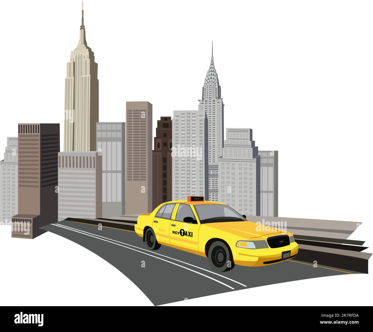 Illustration with skyscrapers and a new york taxi Stock Vector Image ...