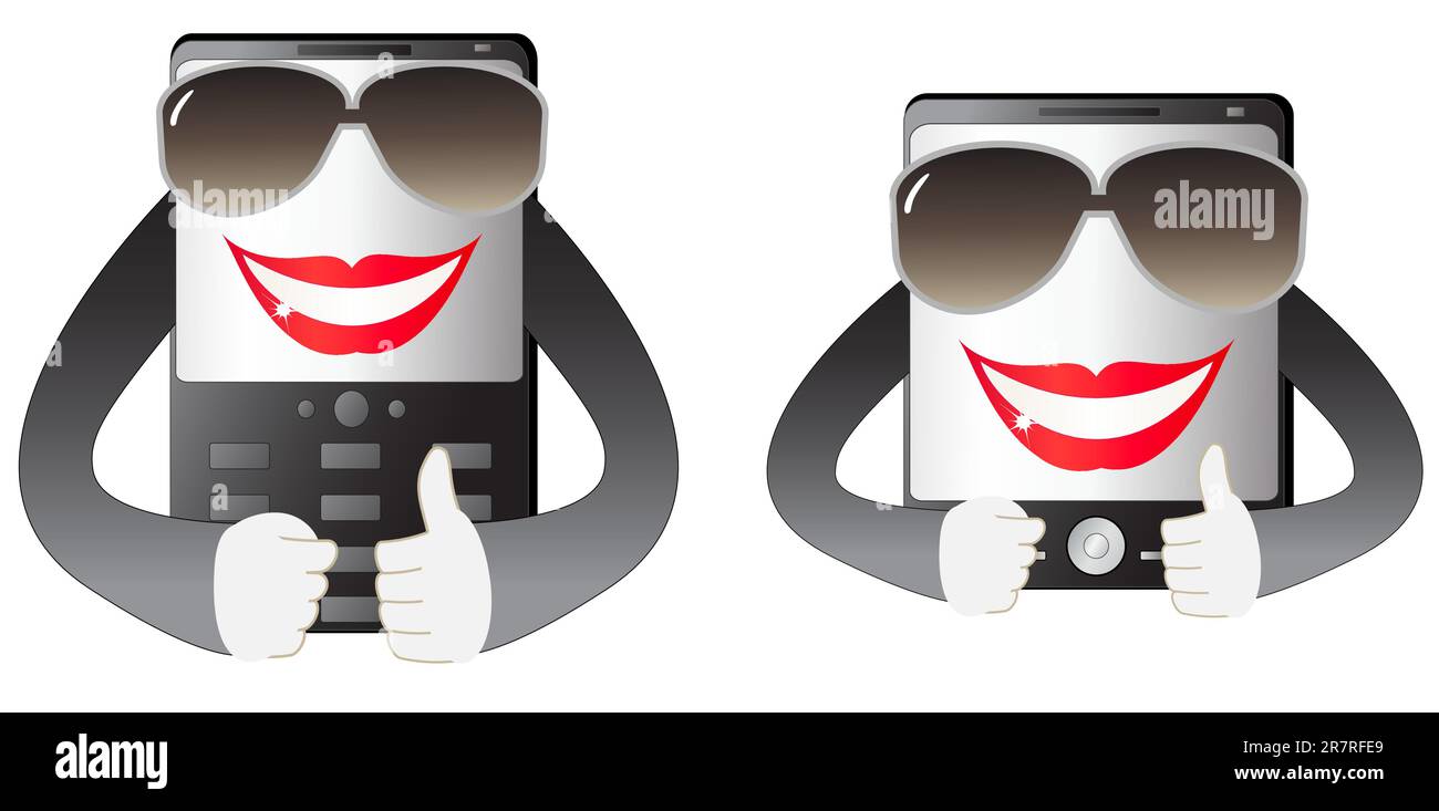two cute smiling mobile phone with hand and sunglasses Stock Vector ...