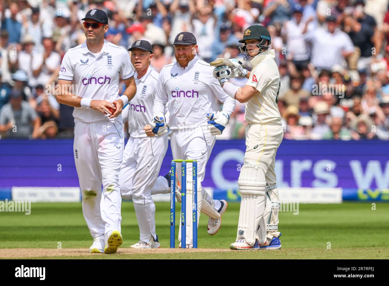 Steven Smith of Australia calls for a review for his LBW decision during the LV= Insurance Ashes ...