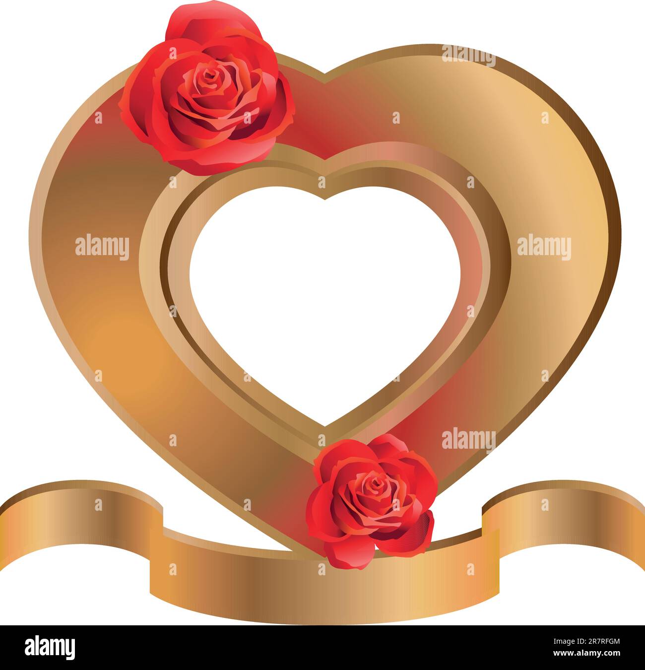 Heart-Shaped Frame with Roses isolated on white background Stock Vector ...