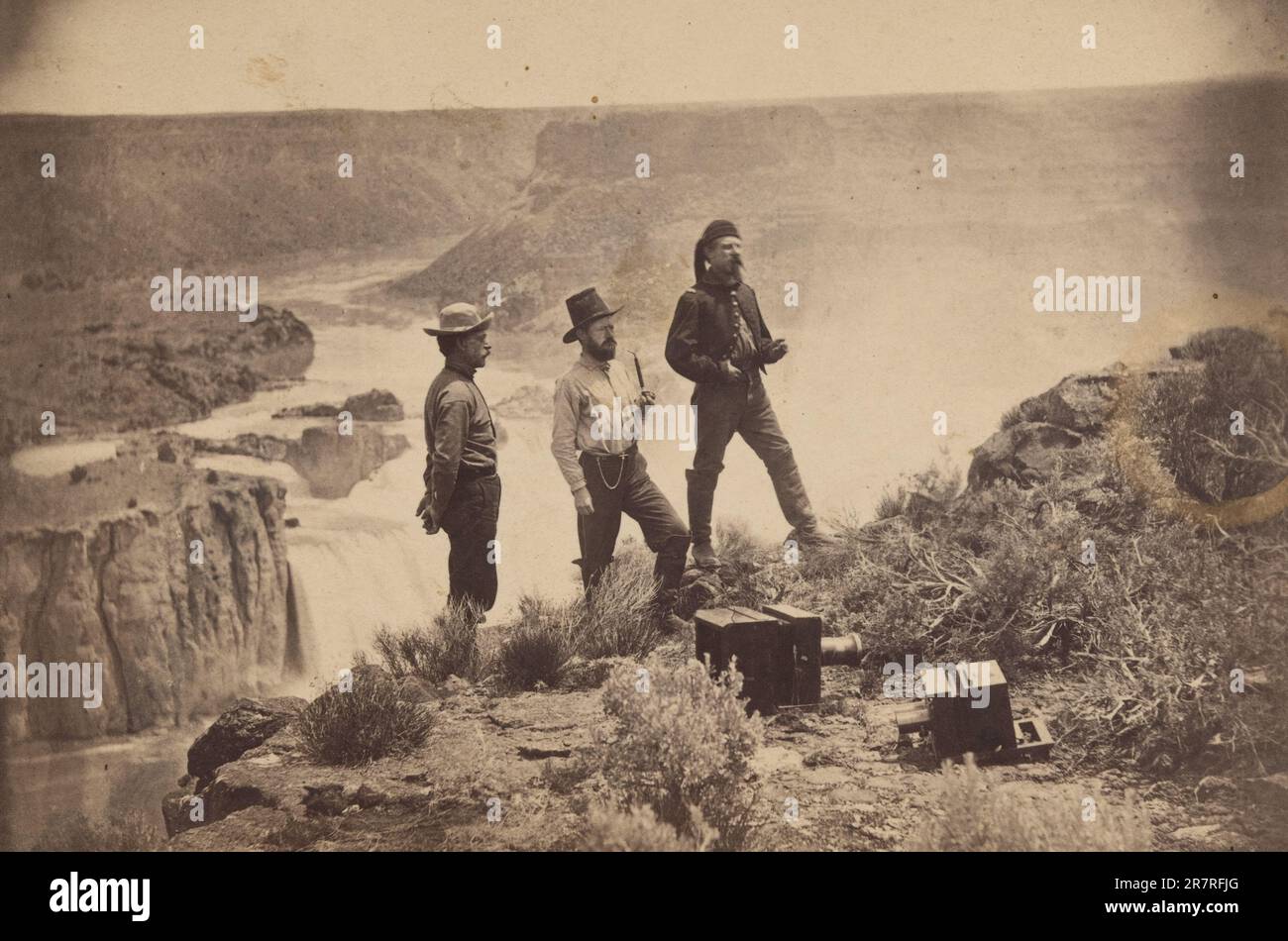 Three Men at Shoshone Falls (figure at left is possibly photographer ...