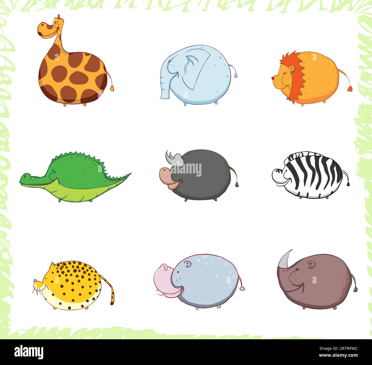 Thick African animals are sideways and smiling. Children's fun Vector ...