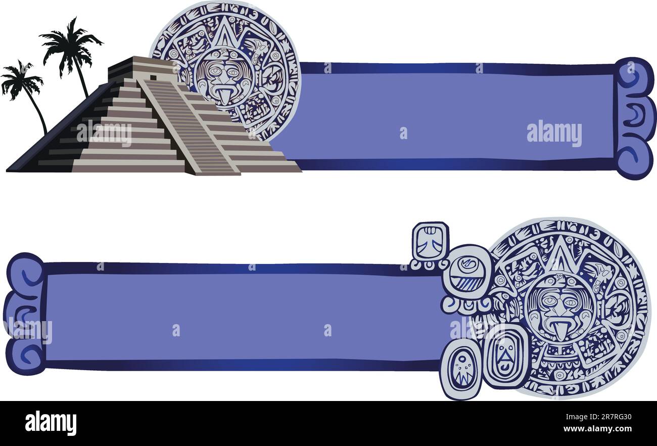 Illustrations with Mayan Pyramid and ancient glyphs Stock Vector Image ...