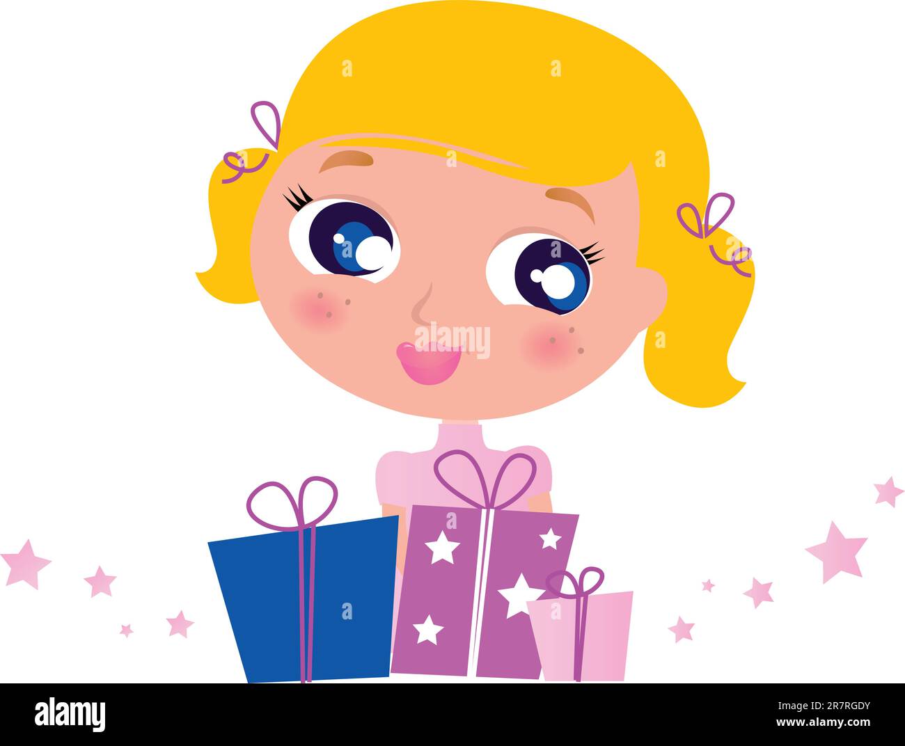 Cute Blond Girl with Gifts. Vector cartoon Illustration Stock Vector ...