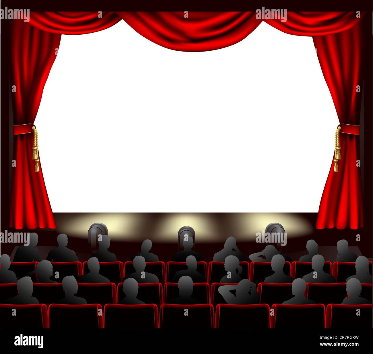 Cinema with curtains and audience. Space to place anything on stage ...