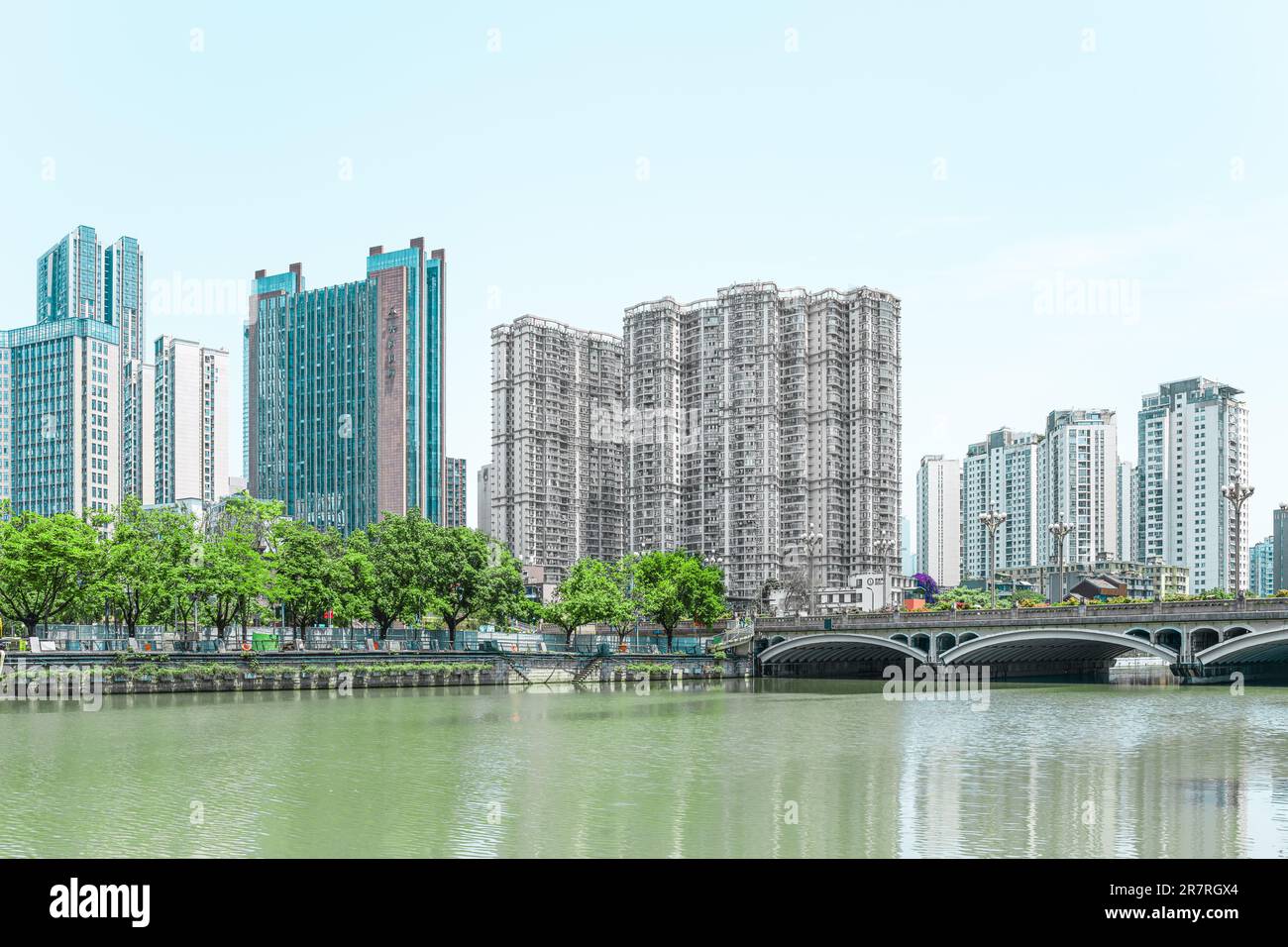 Urban residential buildings near Jiuyan Bridge in Chengdu on a sunny ...