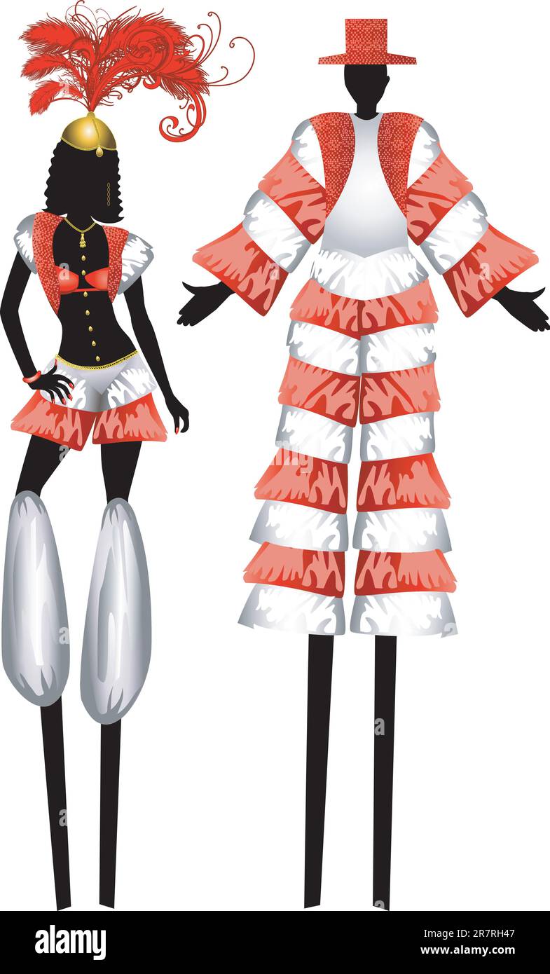Vector Illustration of two Moko Jumbies also known as stiltwalkers ...