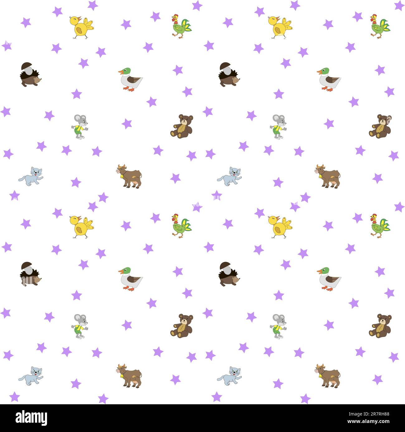 Seamless vector image of animals with the stars on a white background ...