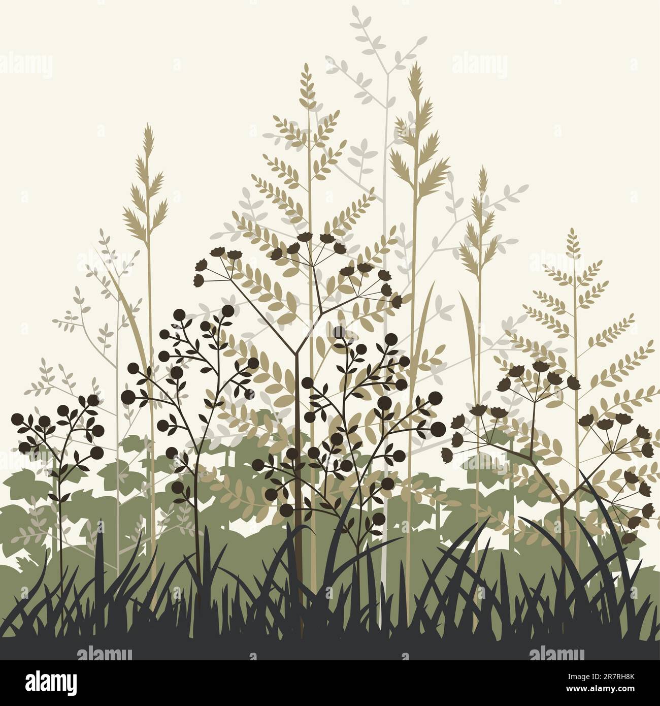 Plants and grasses background, floral background. Full scalable vector ...