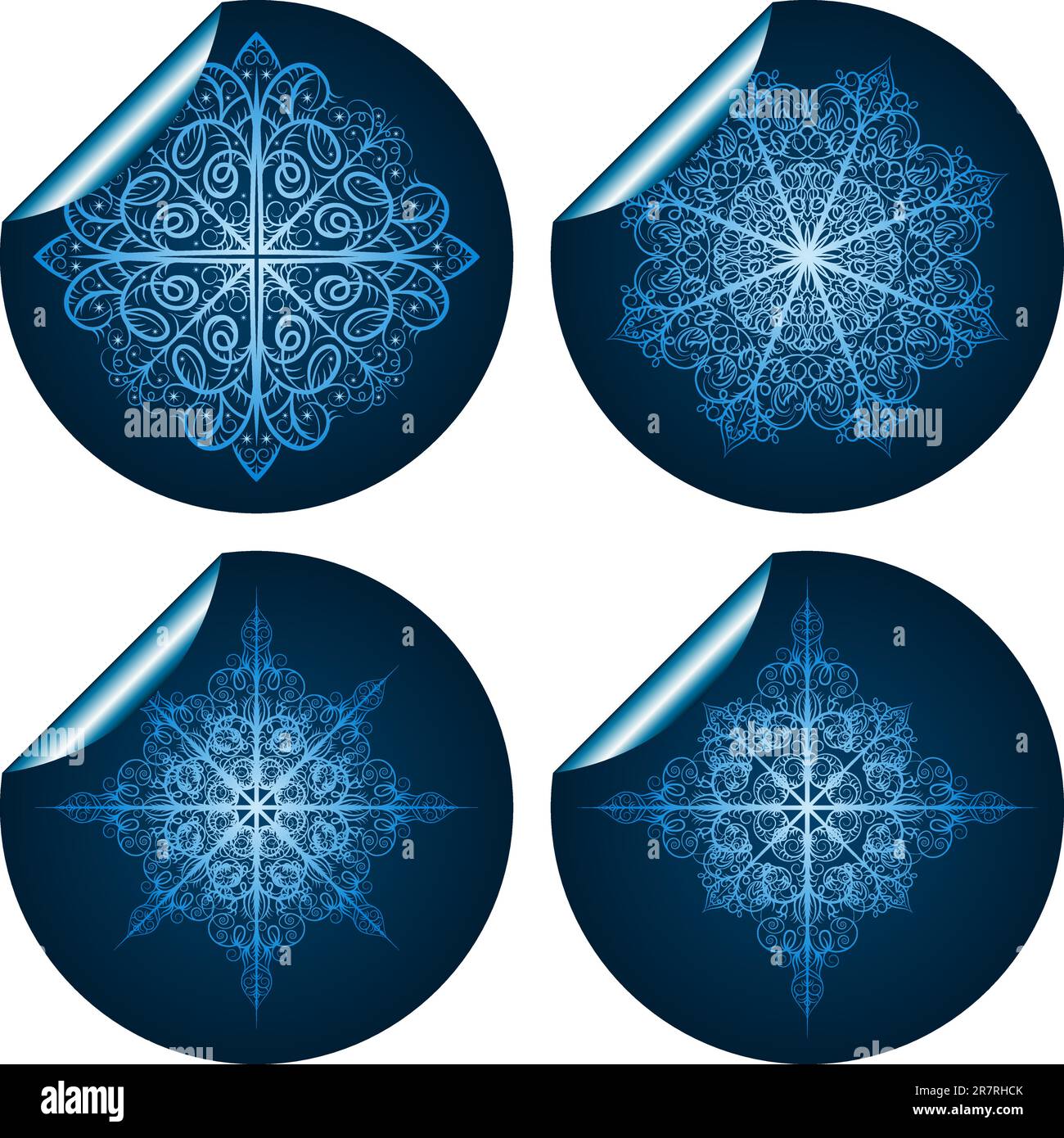 four vector highly detailed blue snowflake stickers Stock Vector Image ...