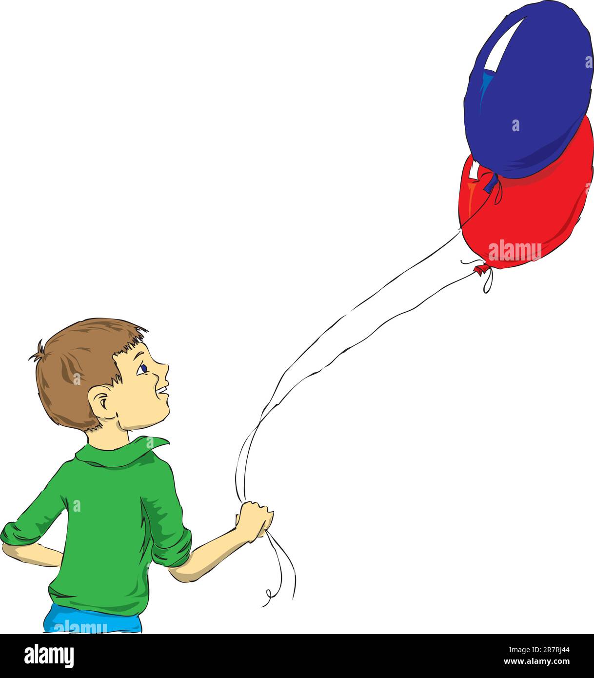 The boy is holding two balloons. Vector illustration of a format EPS ...
