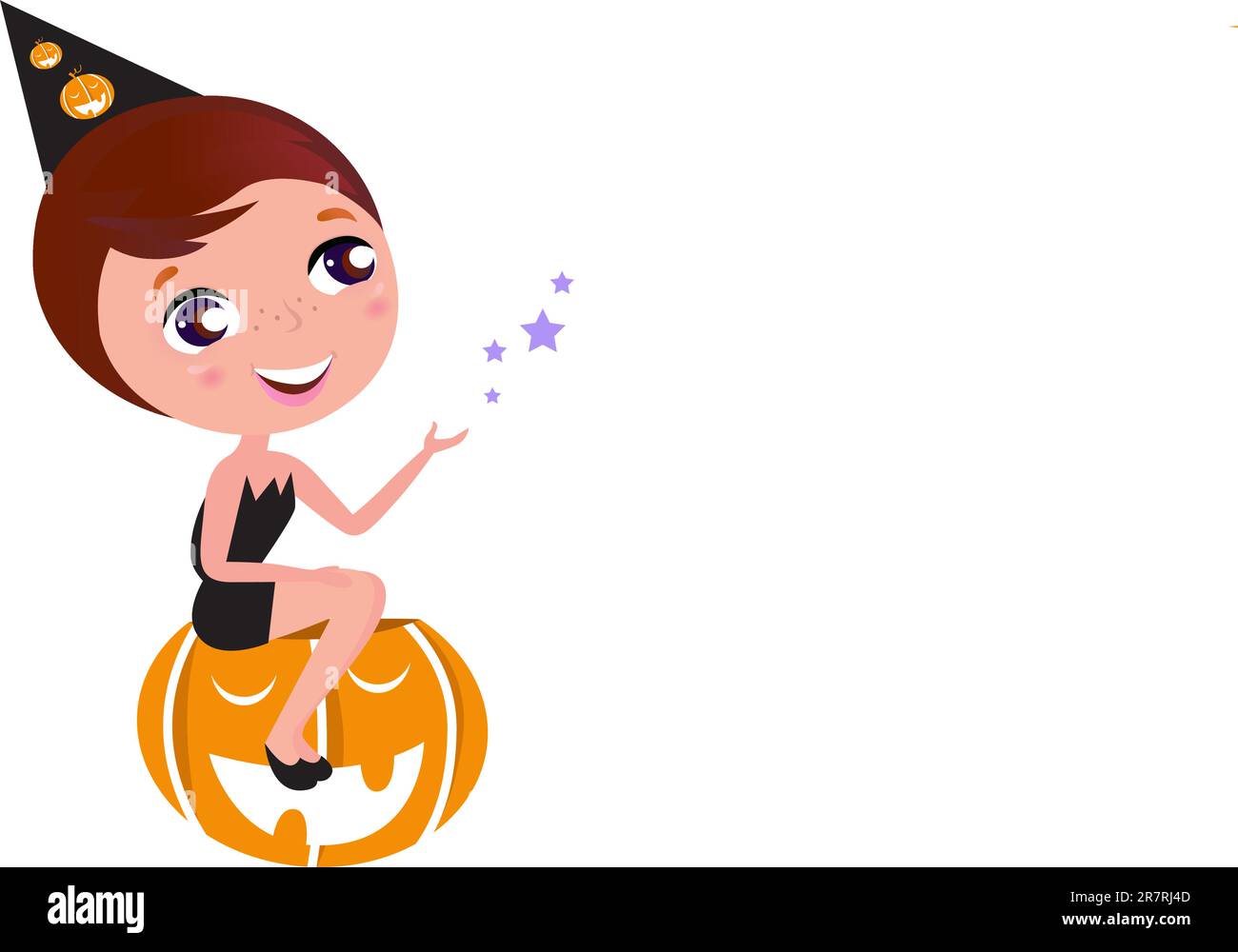 Little Witch Child in Halloween Costume. Vector cartoon Illustration ...