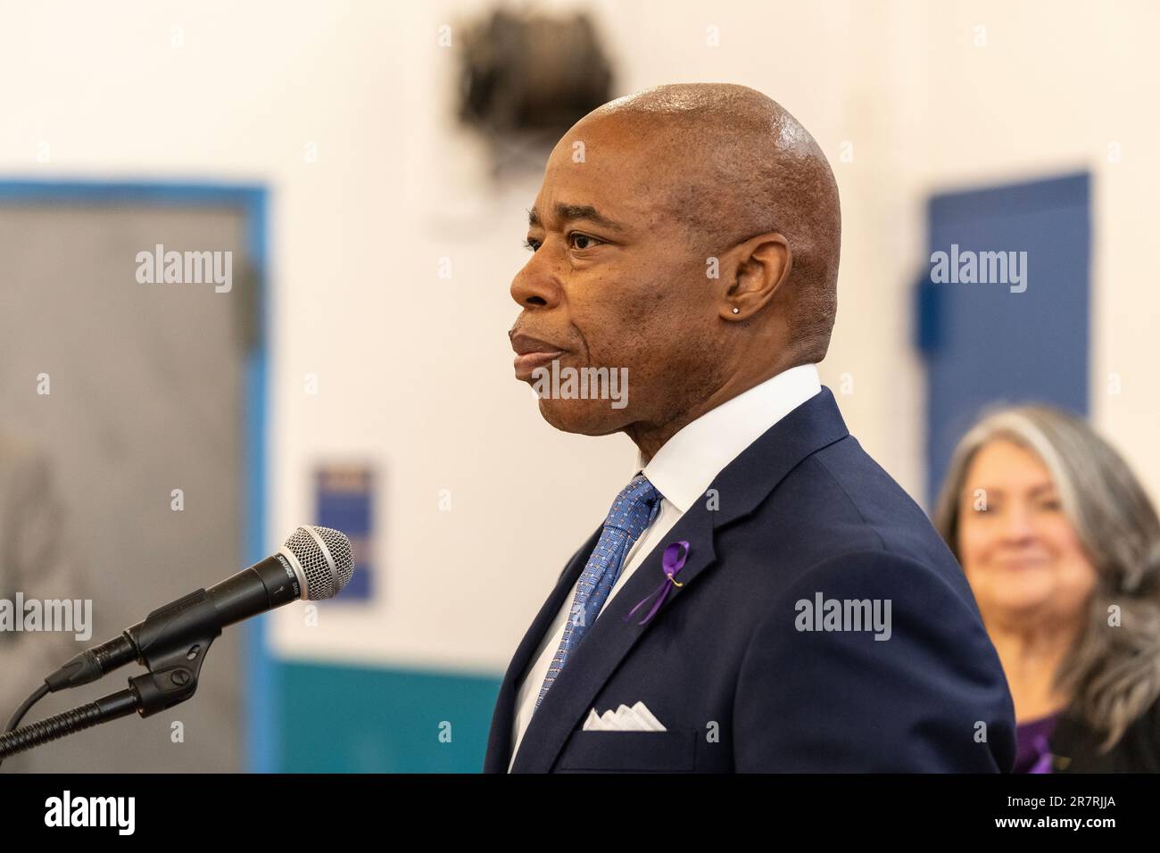 Mayor Eric Adams speaks during public safety-related announcement with ...