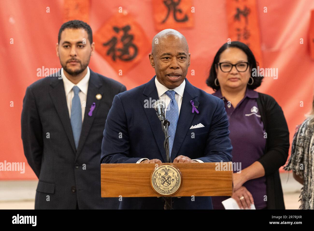 Mayor Eric Adams speaks during public safety-related announcement with ...