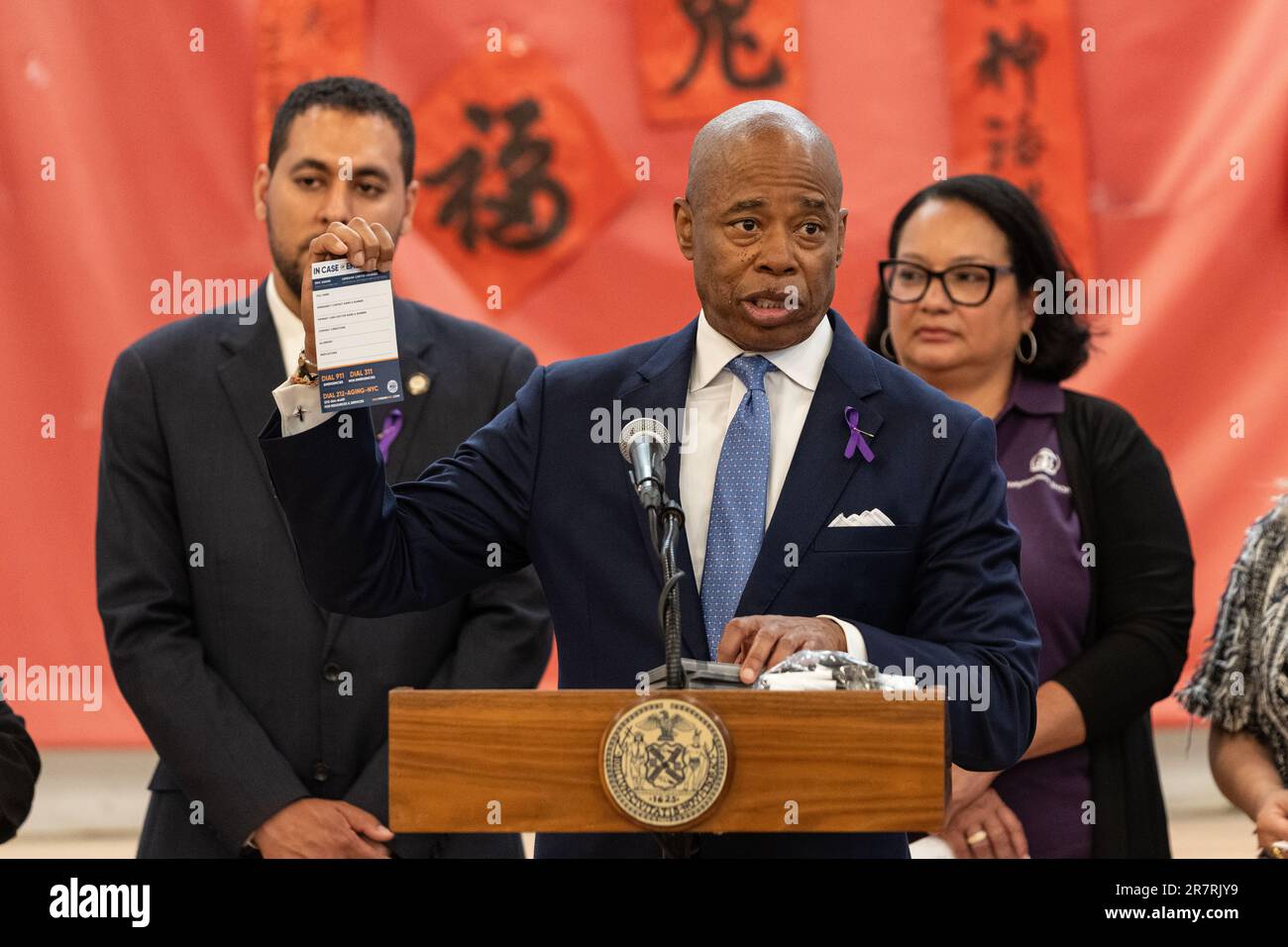 Mayor Eric Adams speaks during public safety-related announcement with ...