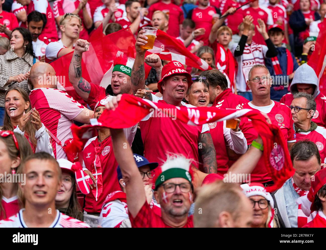 Copenhagen, Denmark. 16th June, 2023. June 16 2023: Danish fans during ...