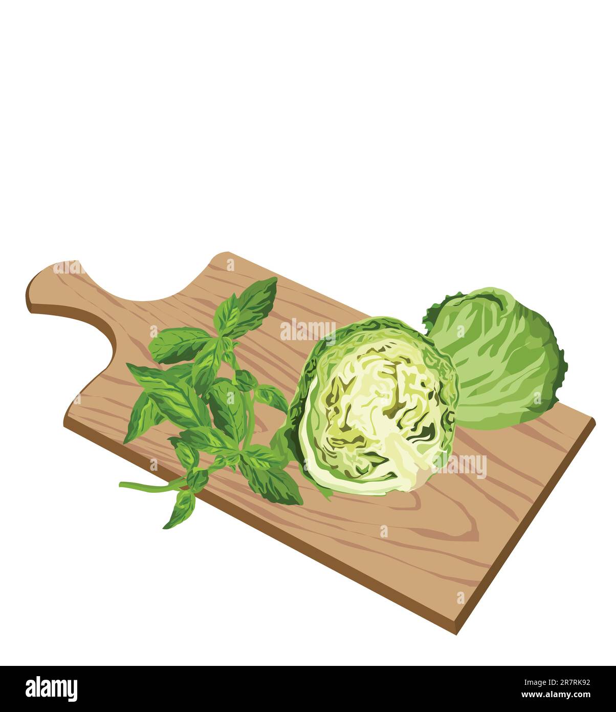 Illustration of Greens on cutting board on white background Stock ...
