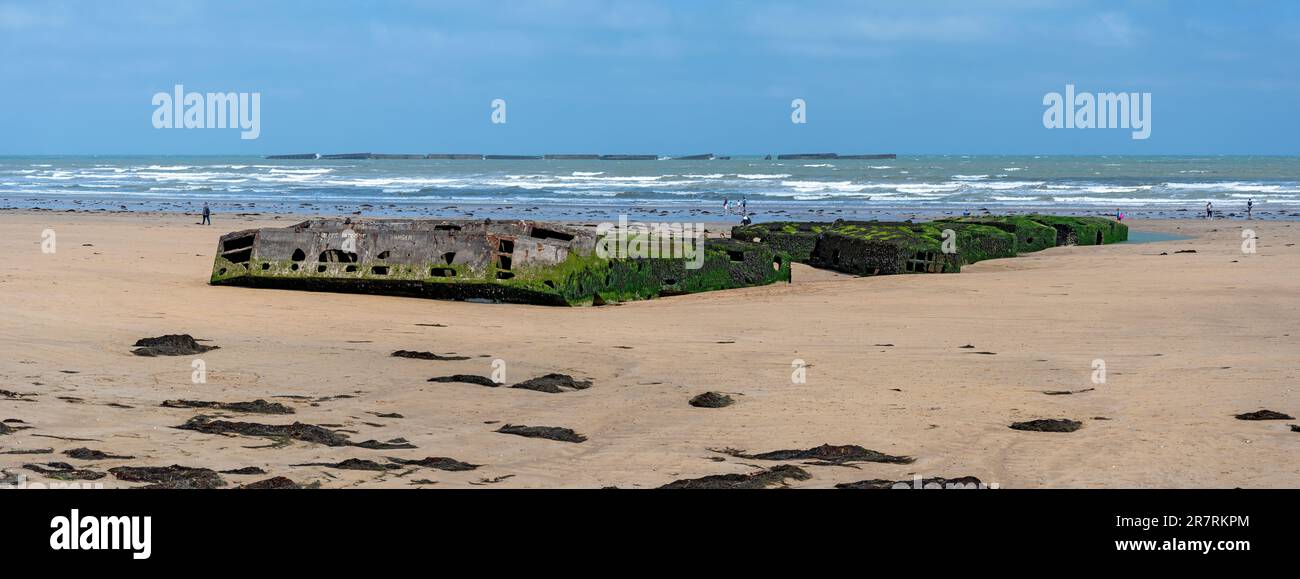 leftovers of the temporary harbour made at the invasion on the D-Day on ...