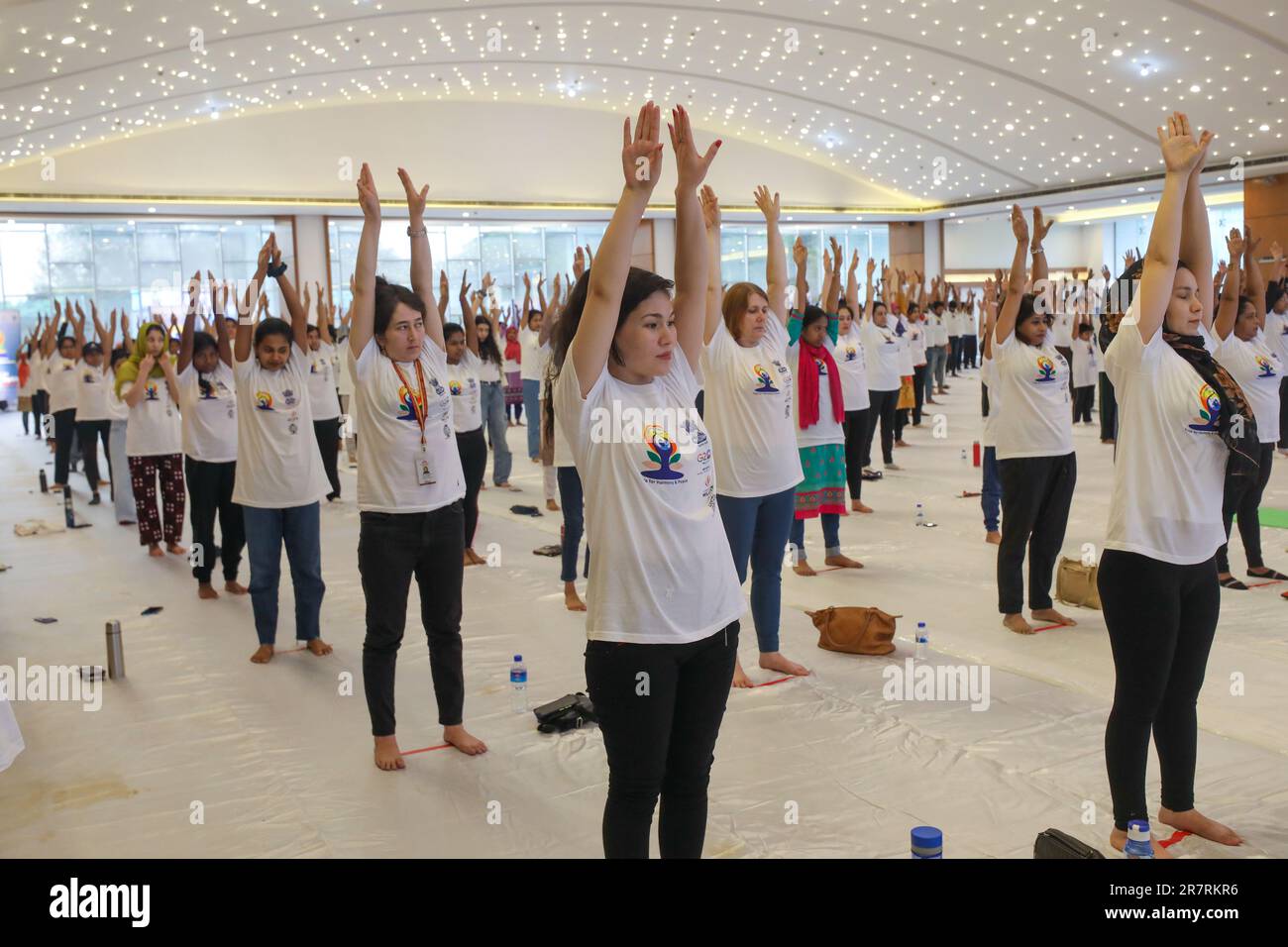 17th June, 2023, Chottogram, Bangladesh. People seen practicing Yoga ...