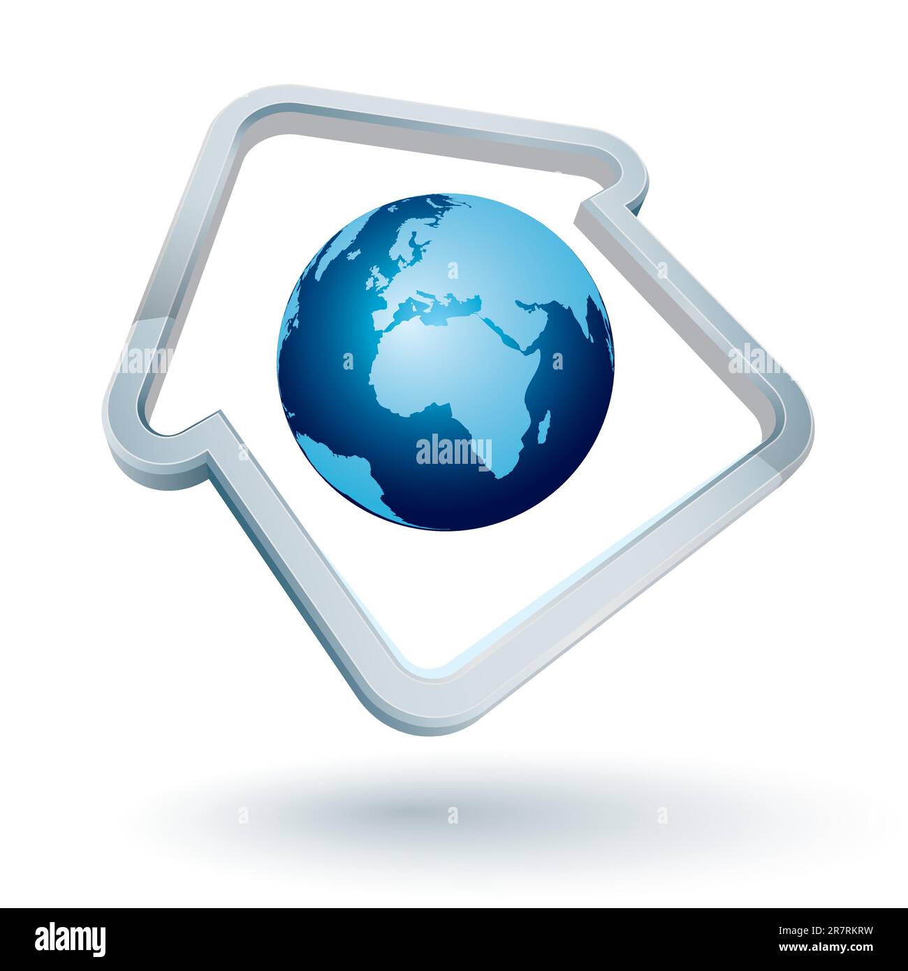 Icon of a house-shaped frame with blue earth Stock Vector Image & Art ...