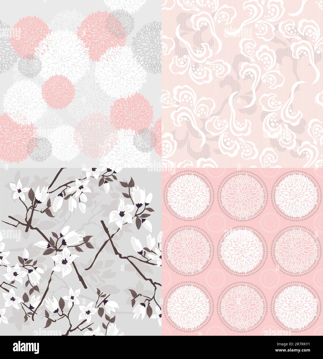 Set of seamless floral patterns with spring or summer flowers and ...