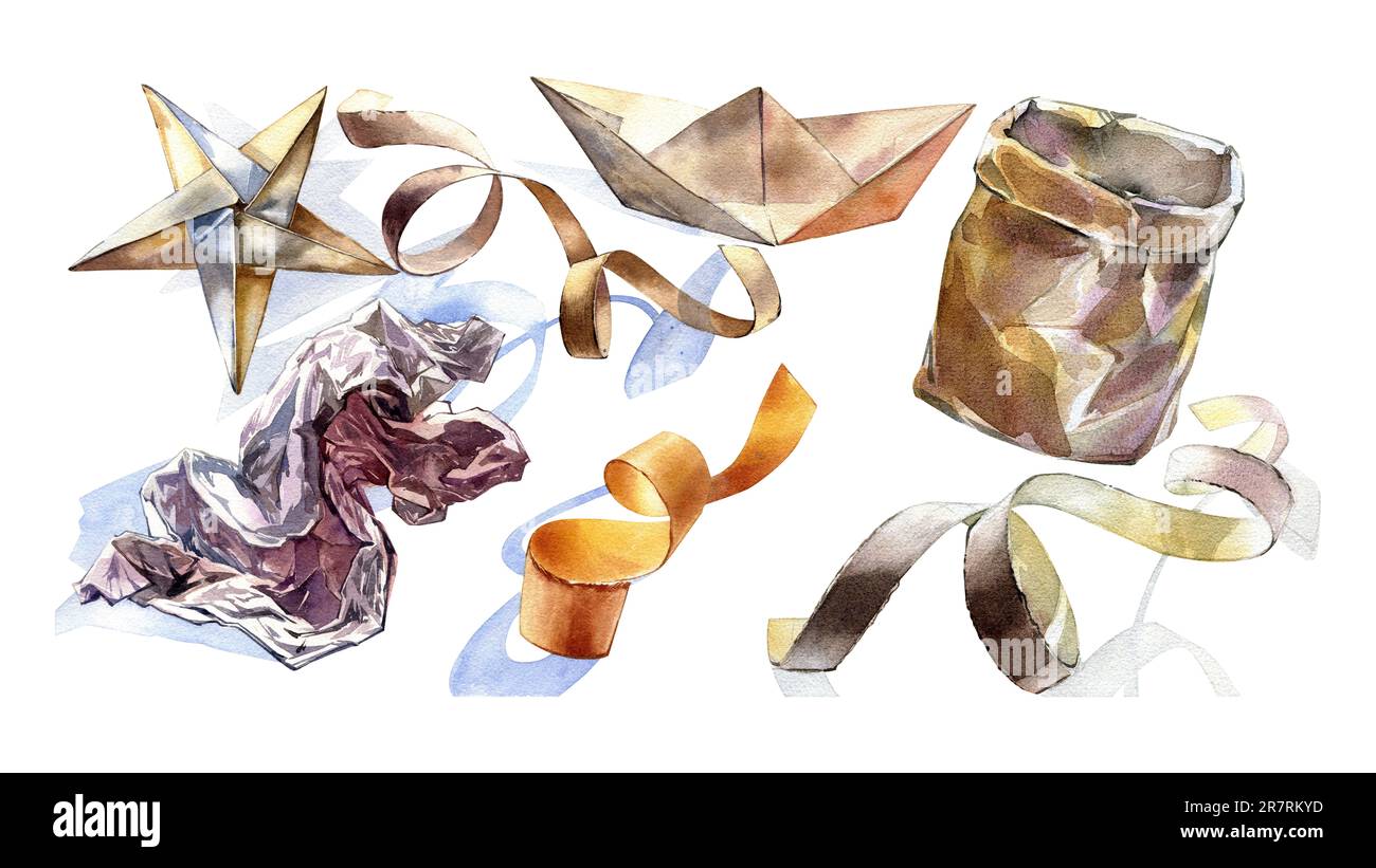 Set realistic paper texture isolated on white background. Watercolor ...