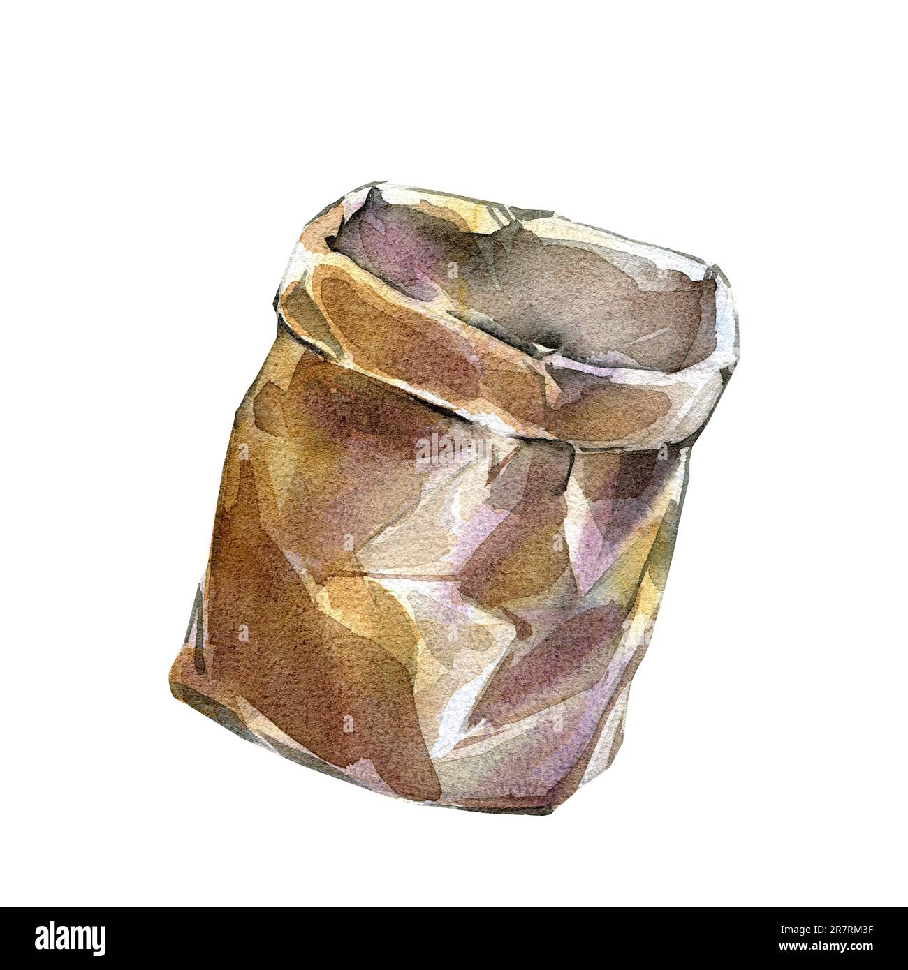 Realistic textured paper bag isolated on white background. Watercolor ...