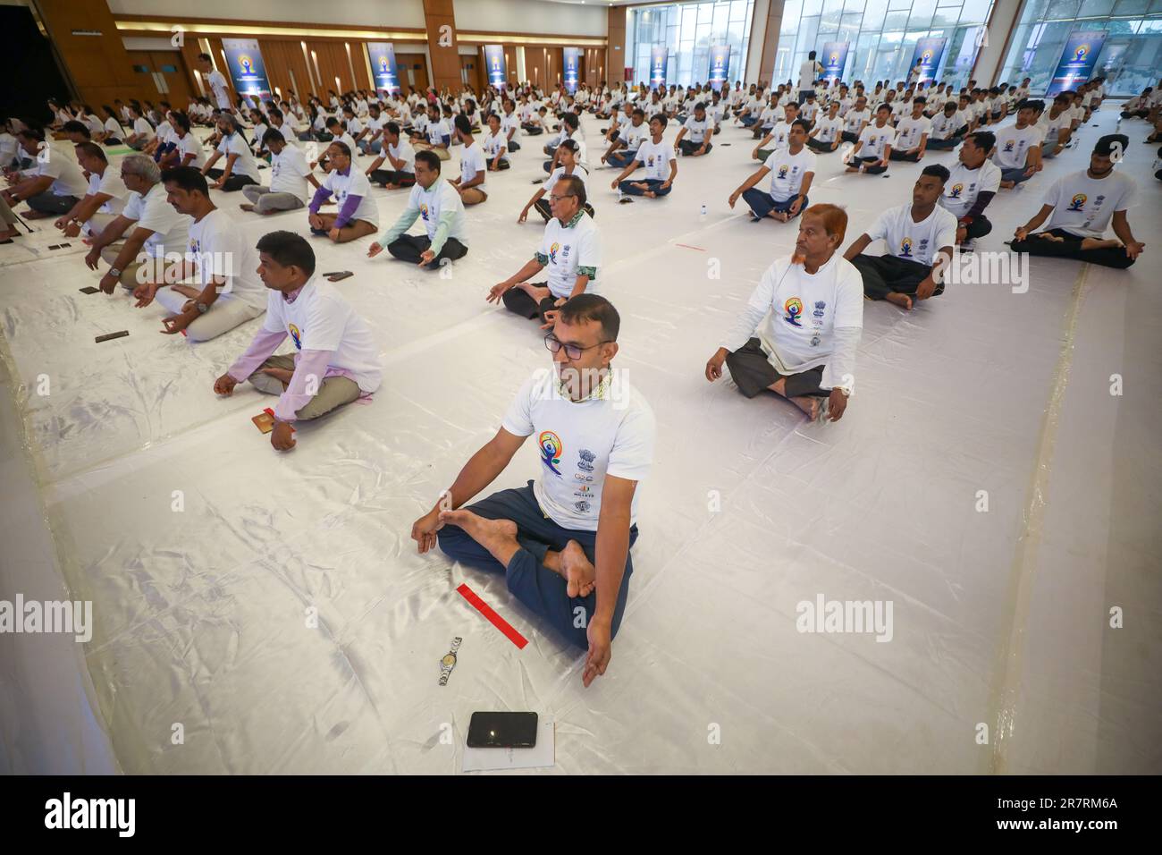 17th June, 2023, Chottogram, Bangladesh. People seen practicing Yoga ...