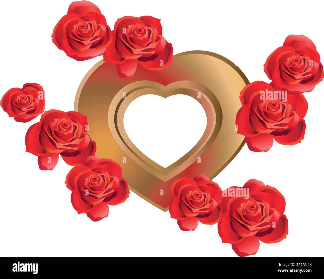 Heart-Shaped Frame with Roses isolated on white background Stock Vector ...