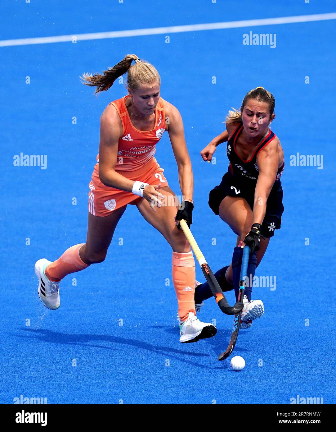 Netherland’s Luna Fokke (left) and USA’s Emma Deberdine during the ...