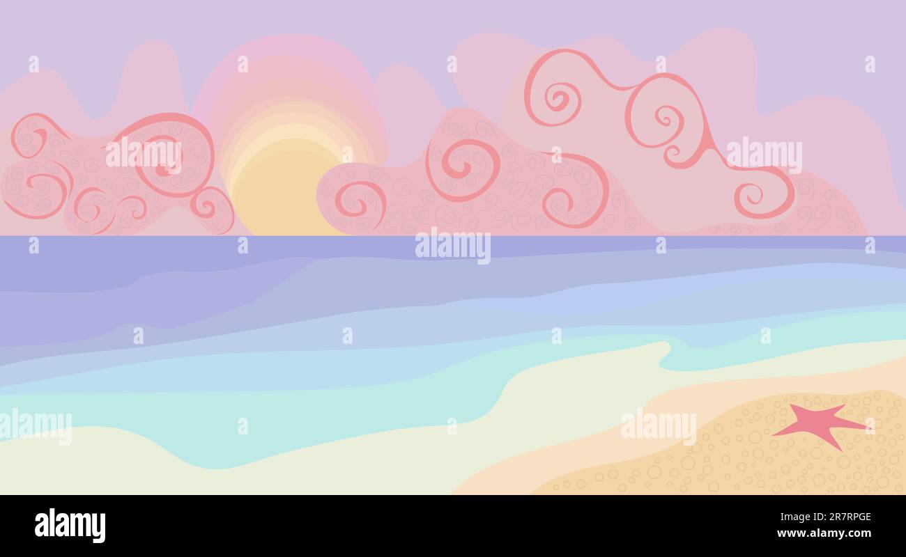 Beach and sunset with pastel colors. Vector illustration Stock Vector ...