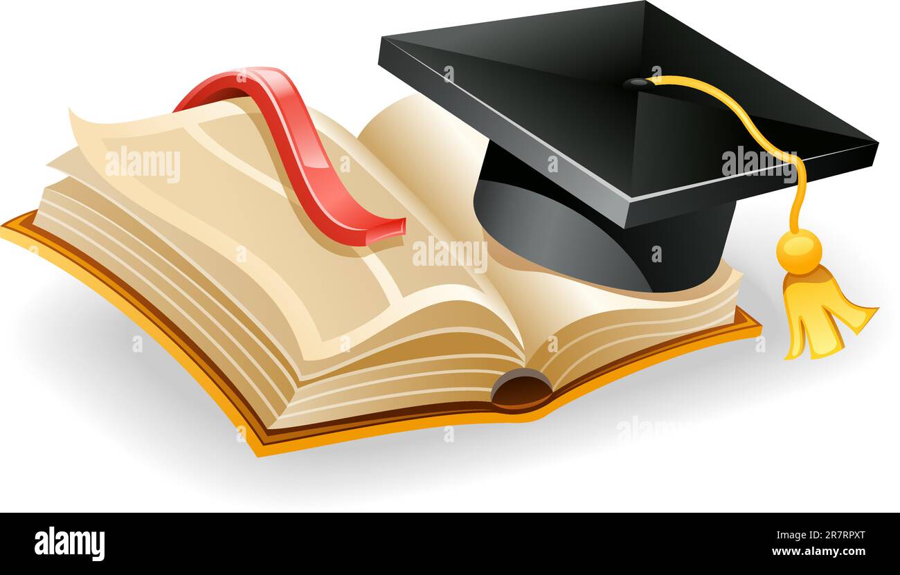 Vector illustration of graduation cap and open book. Isolated on white ...