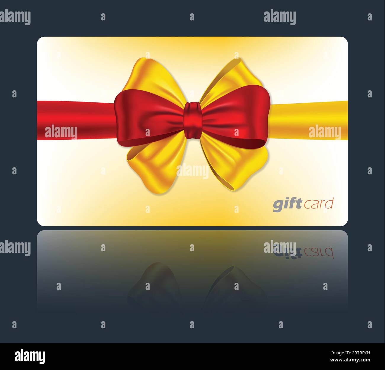 Gift card with red and yellow ribbon and bow. Vector illustration Stock ...
