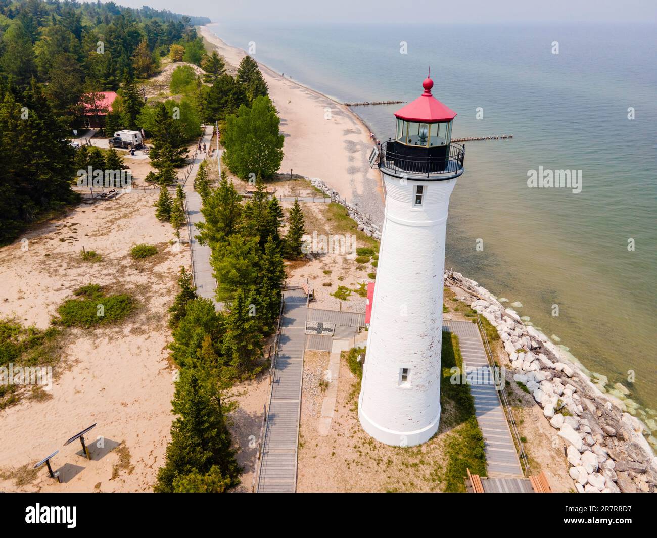 Aerial photograph of Crisp Point Lighthouse on the shore of Lake ...