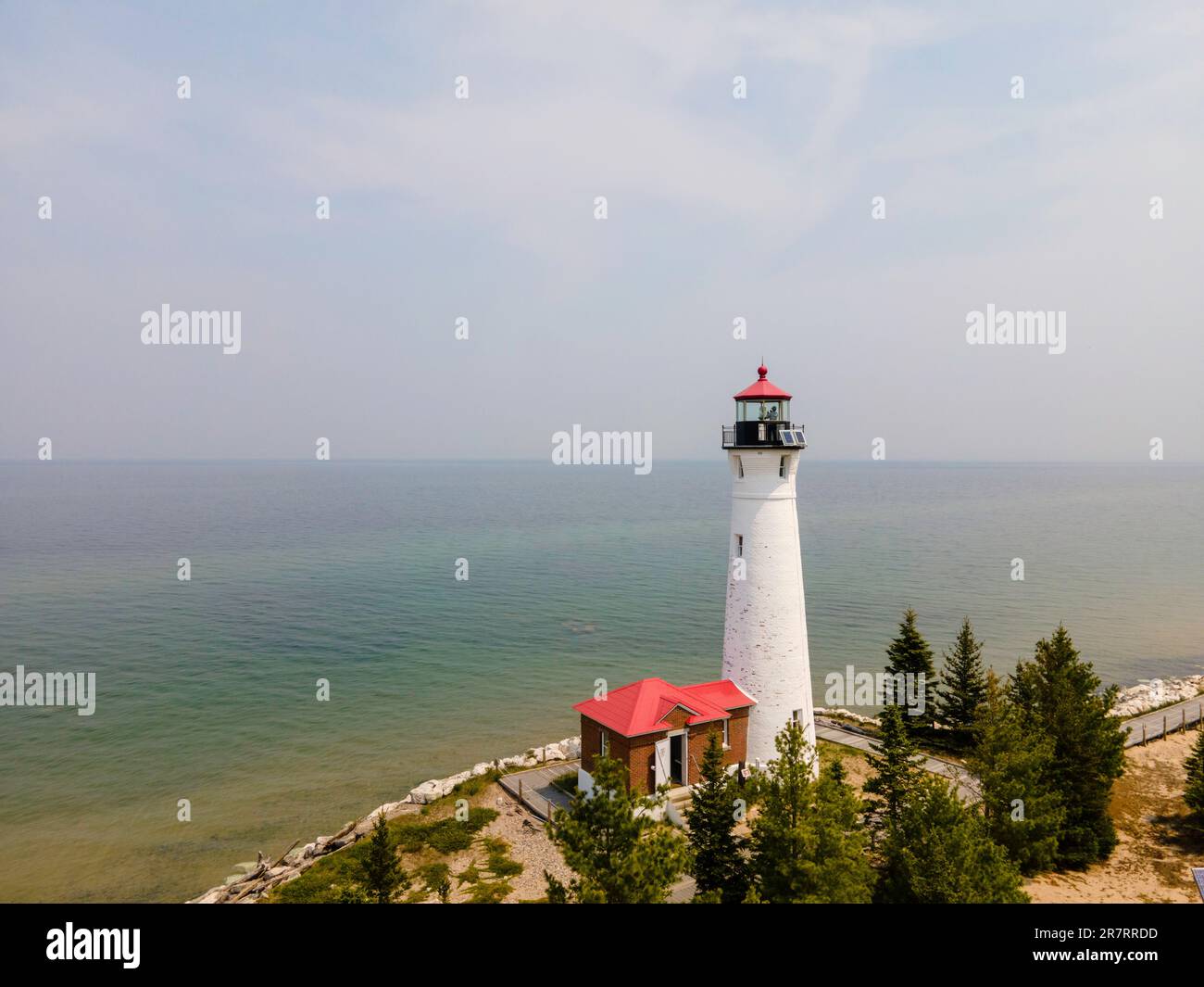 Aerial photograph of Crisp Point Lighthouse on the shore of Lake ...