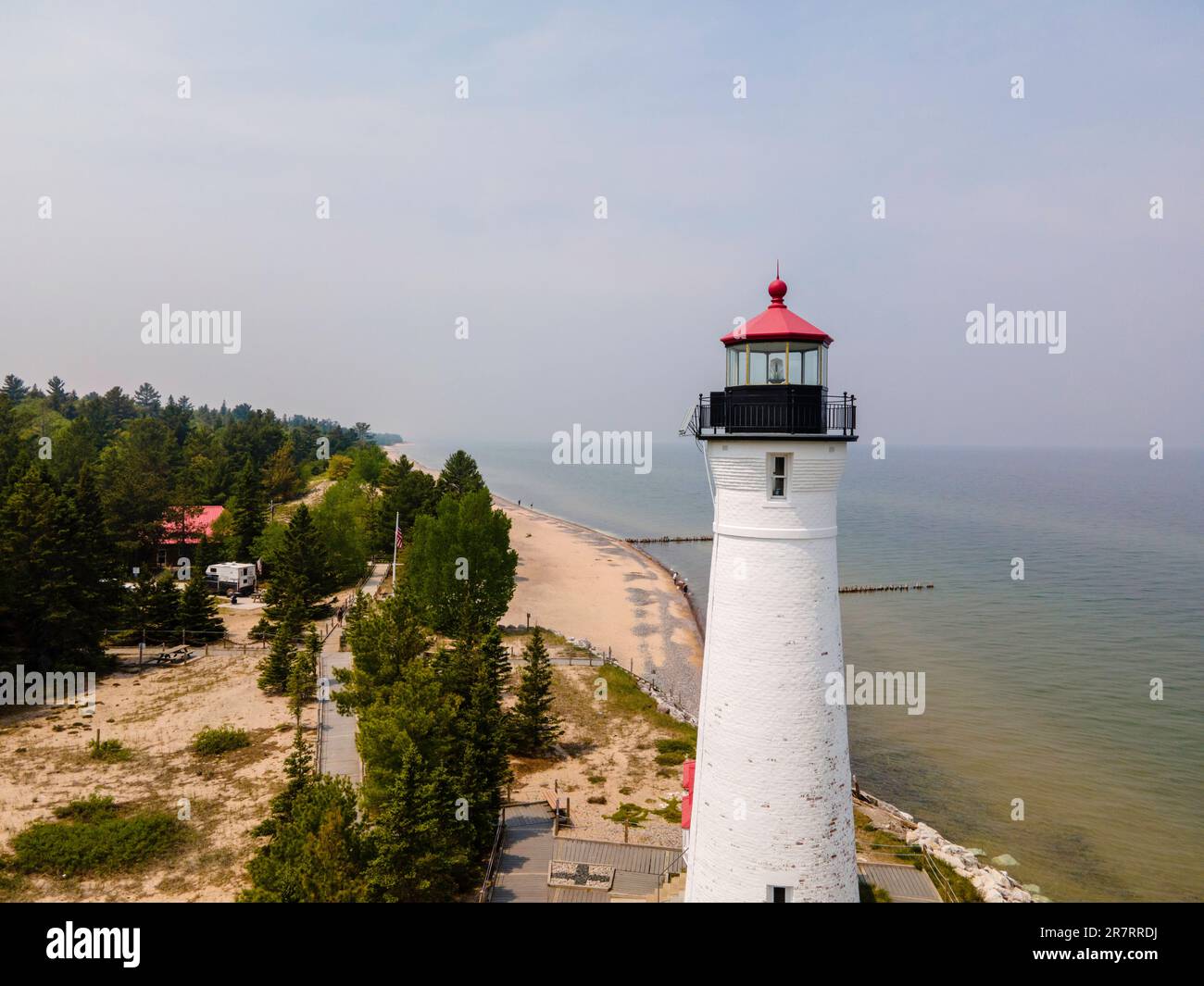 Aerial photograph of Crisp Point Lighthouse on the shore of Lake ...