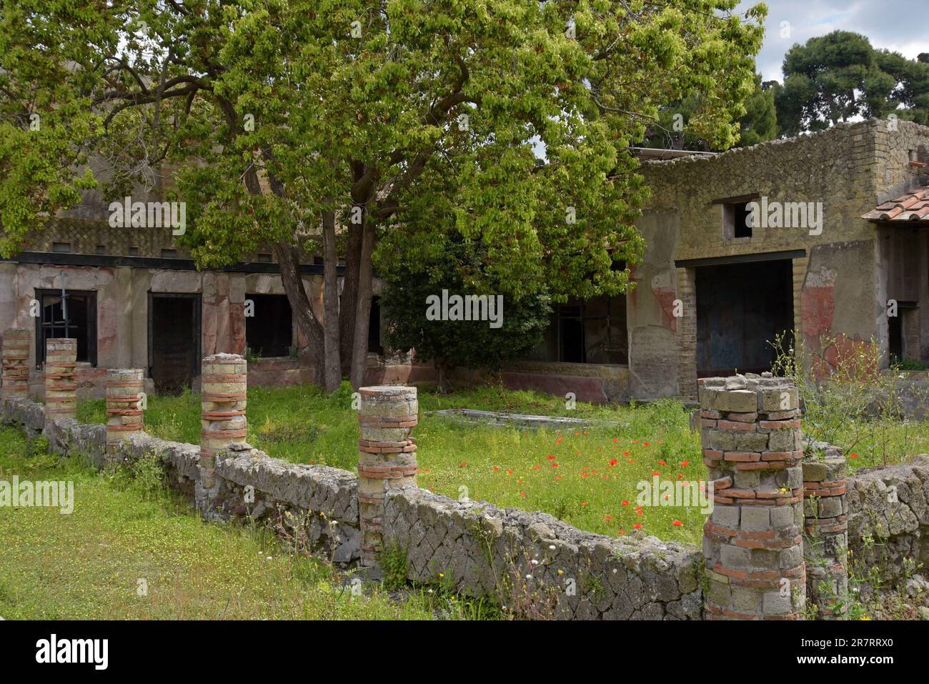 Lawn and garden space in a house at the Roman town of Herculaneum ...