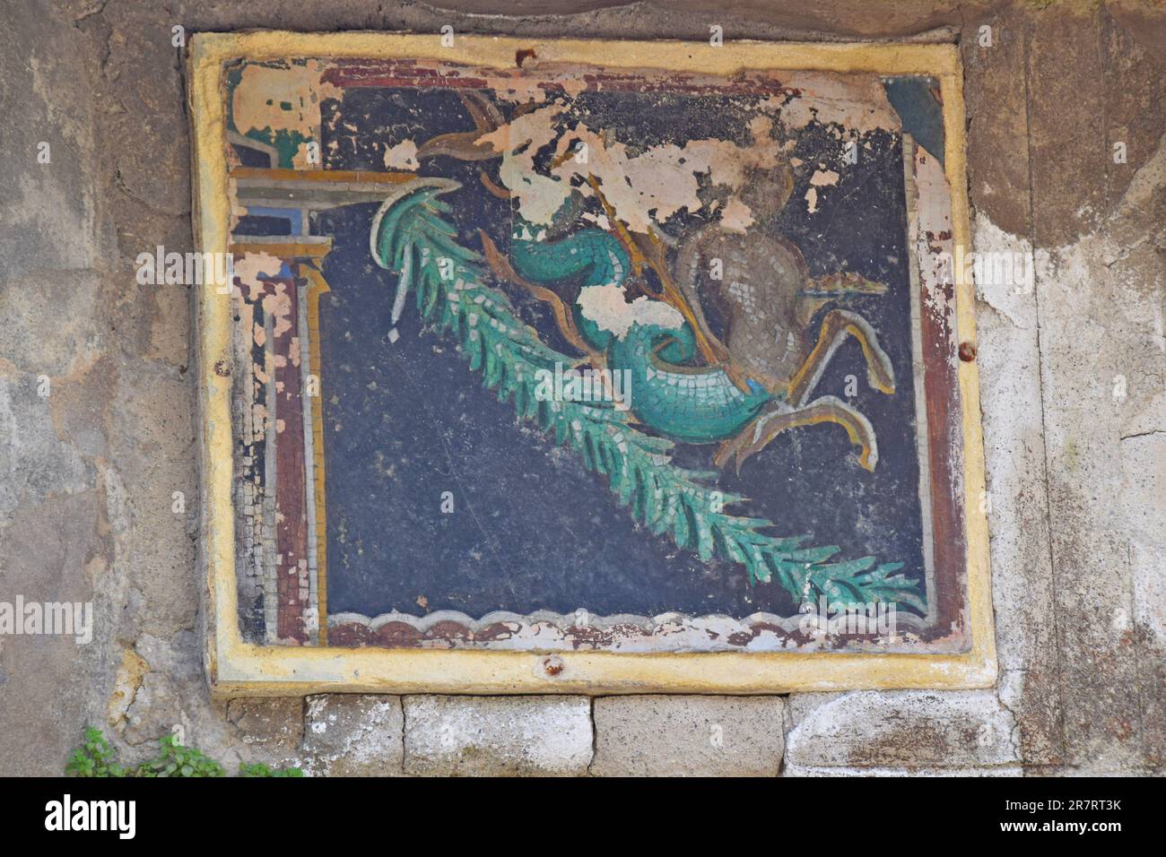 Remains of wall art paintings at the Roman town of Herculaneum, buried ...