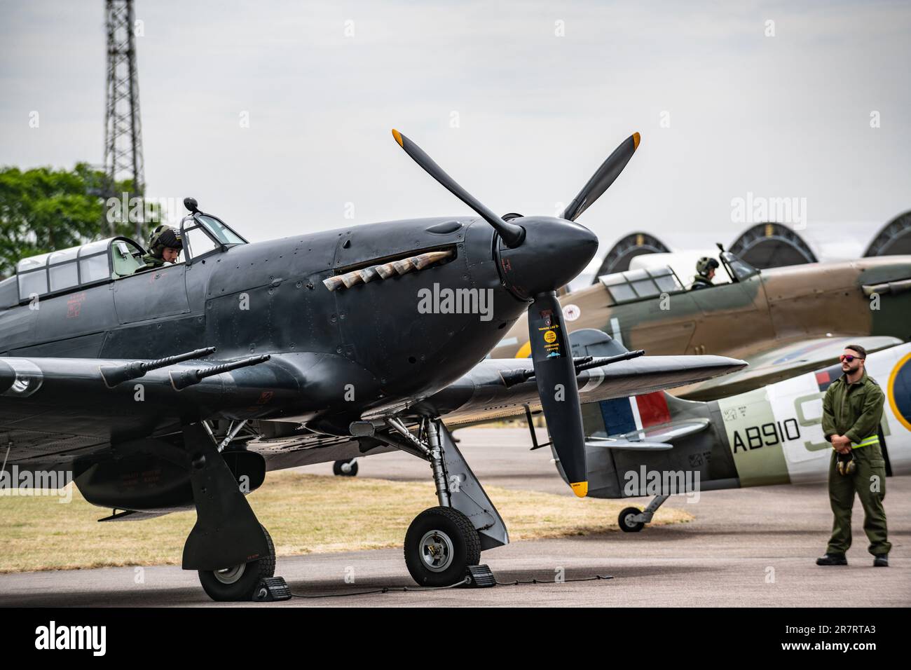 Squadron Leader Mark Long prepares the hurricane for start as the ...