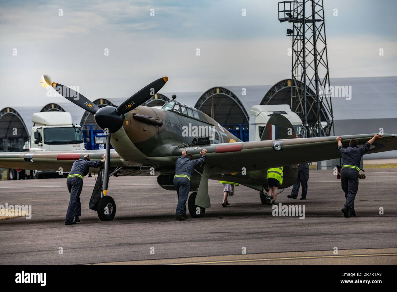 Ground crew prepare a Hurricane as the Battle of Britain memorial ...