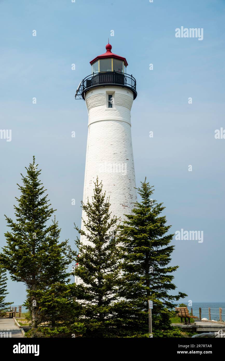 Photograph of Crisp Point Lighthouse on the shore of Lake Superior in a ...