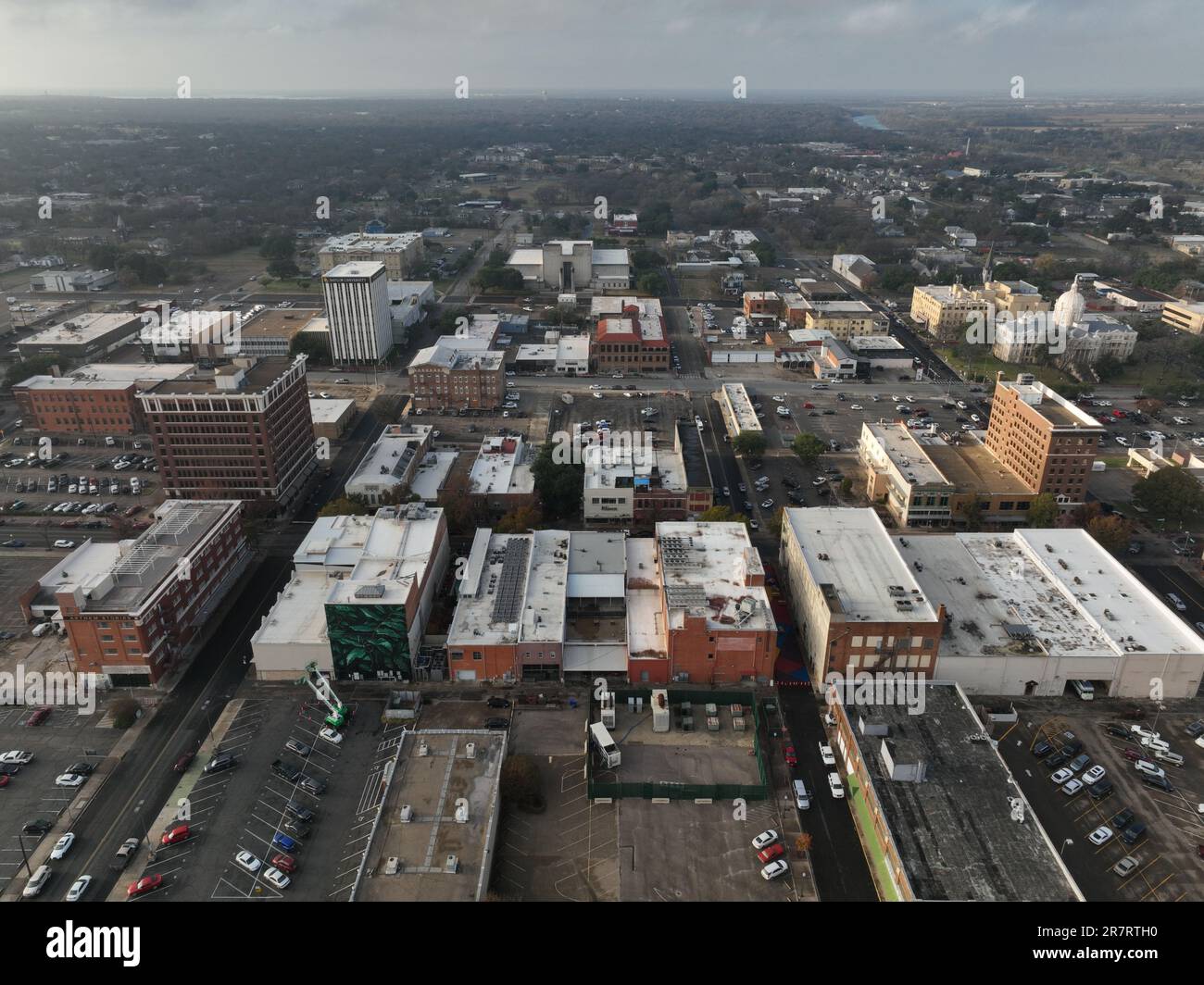 An aerial view of Waco Downtown on a gloomy day in Texas Stock Photo ...